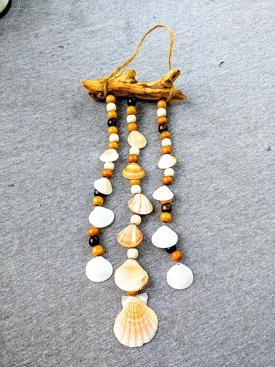 Seashell Wind Chime, Seashell & Wood Wind Chime, Beaded Seashell Wind ...