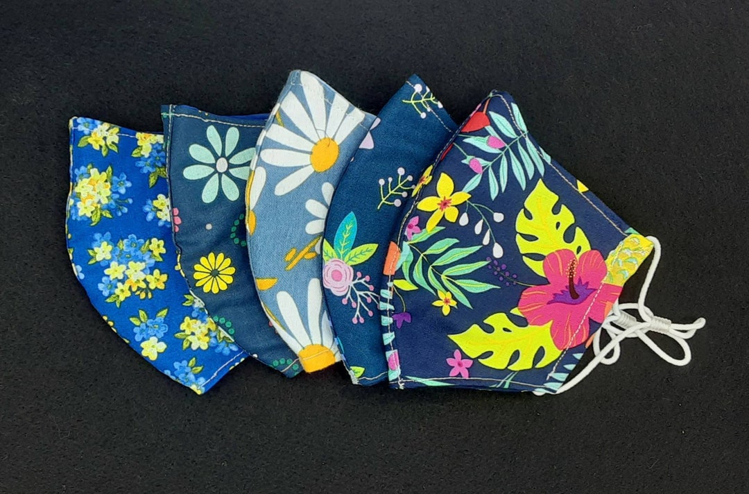 Floral Collection Face Masks. Flowers Masks. Triple Layers Cotton With ...