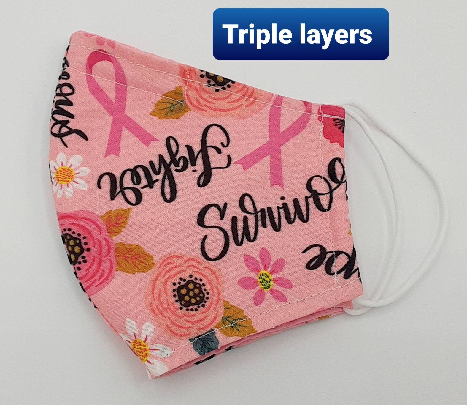 Pink Motivational Breast Cancer Face Masks. Triple Layers | Etsy