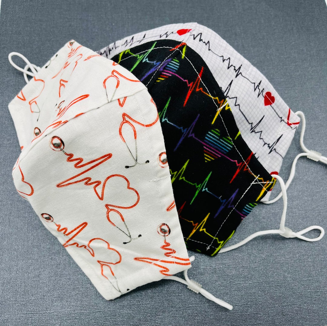 EKG Triple-layer Face Masks With Nose Wire and Adjustable Elastics ...