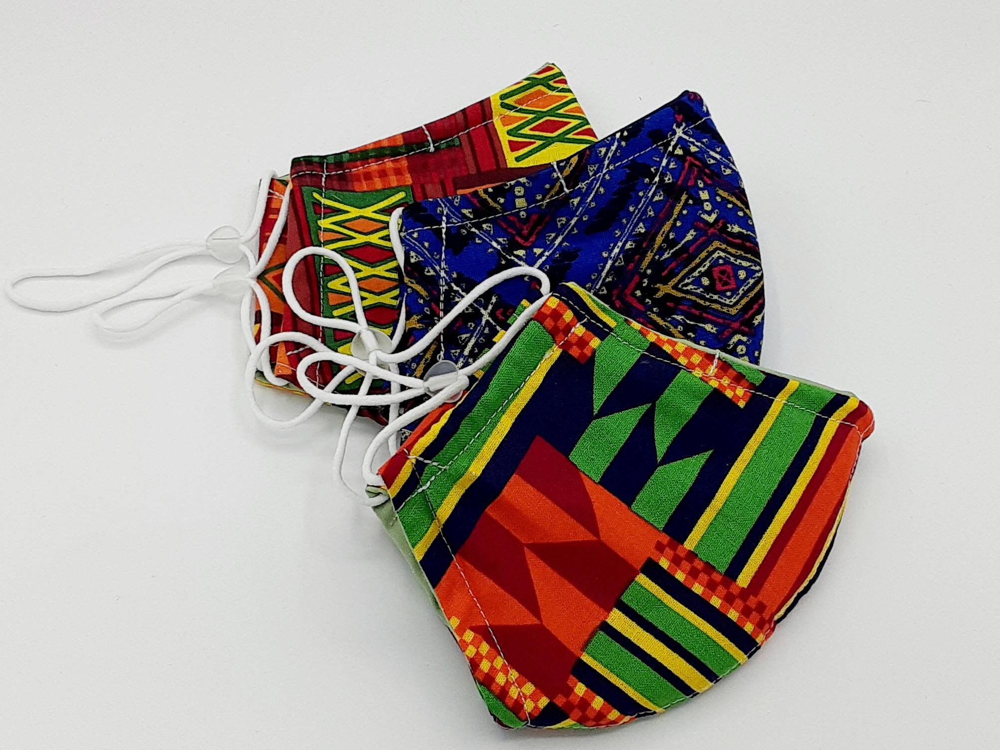 Set of 3 African Prints Face Masks. Triple Layers Cotton With - Etsy