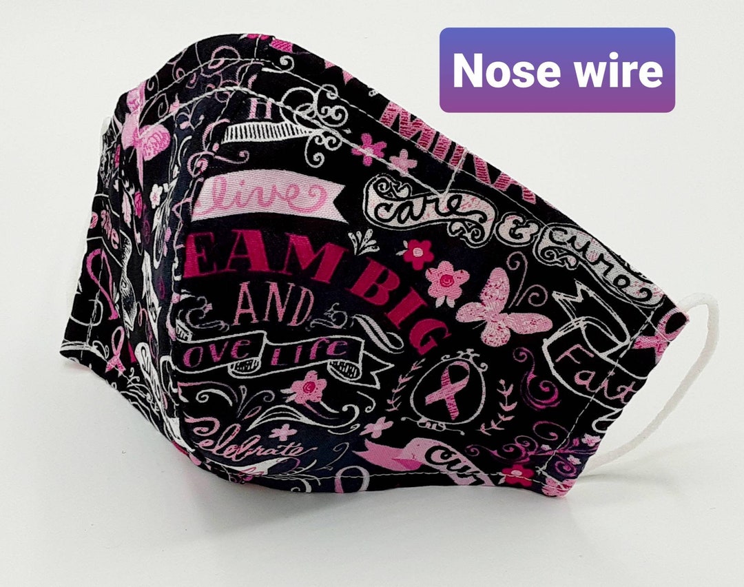 Black and Pink Breast Cancer Face Masks. Made in the USA. Triple Layers ...