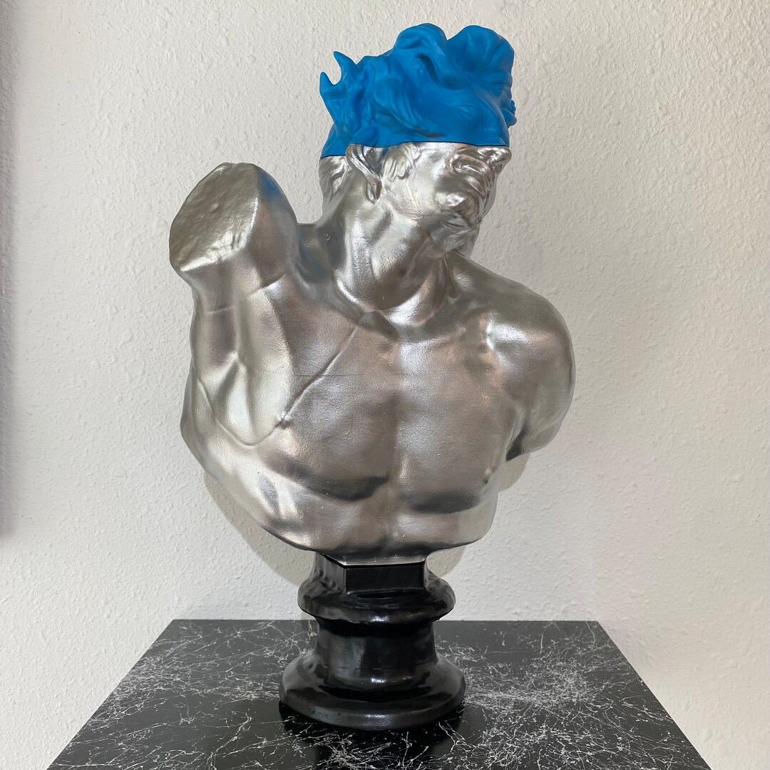 Bust of Drunken Satyr Silver and Blue Bust 14" X 5" X 10" - Etsy