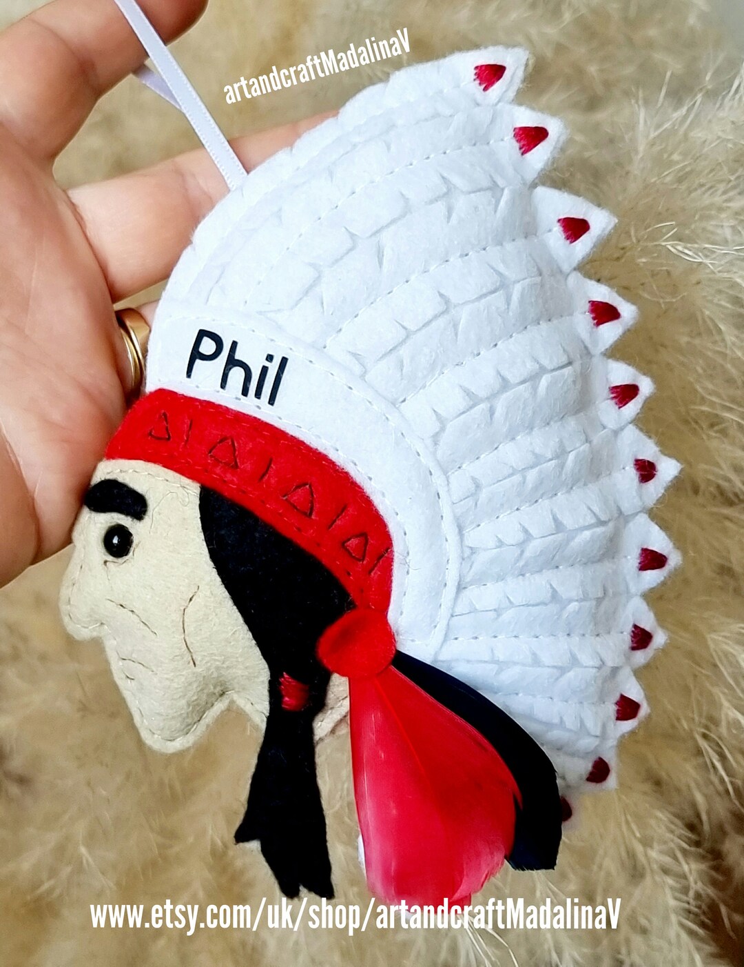 Personalised Native American Indian Felt Decoration, Native American ...