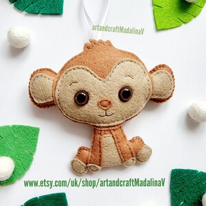 Monkey, Personalised Monkey Felt Hanging Decoration, Monkey Ornament ...