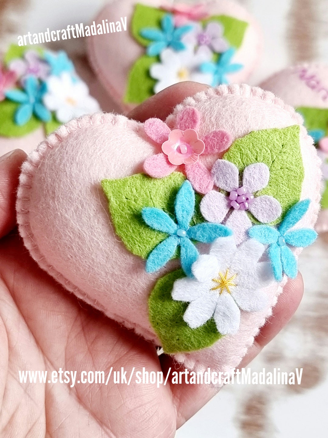 Love Floral Heart, Mother's Day Flowers Felt Heart Hanging Decoration ...