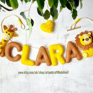 Personalised Safari Animals Nursery Bunting, Giraffe Lion Felt Banner ...
