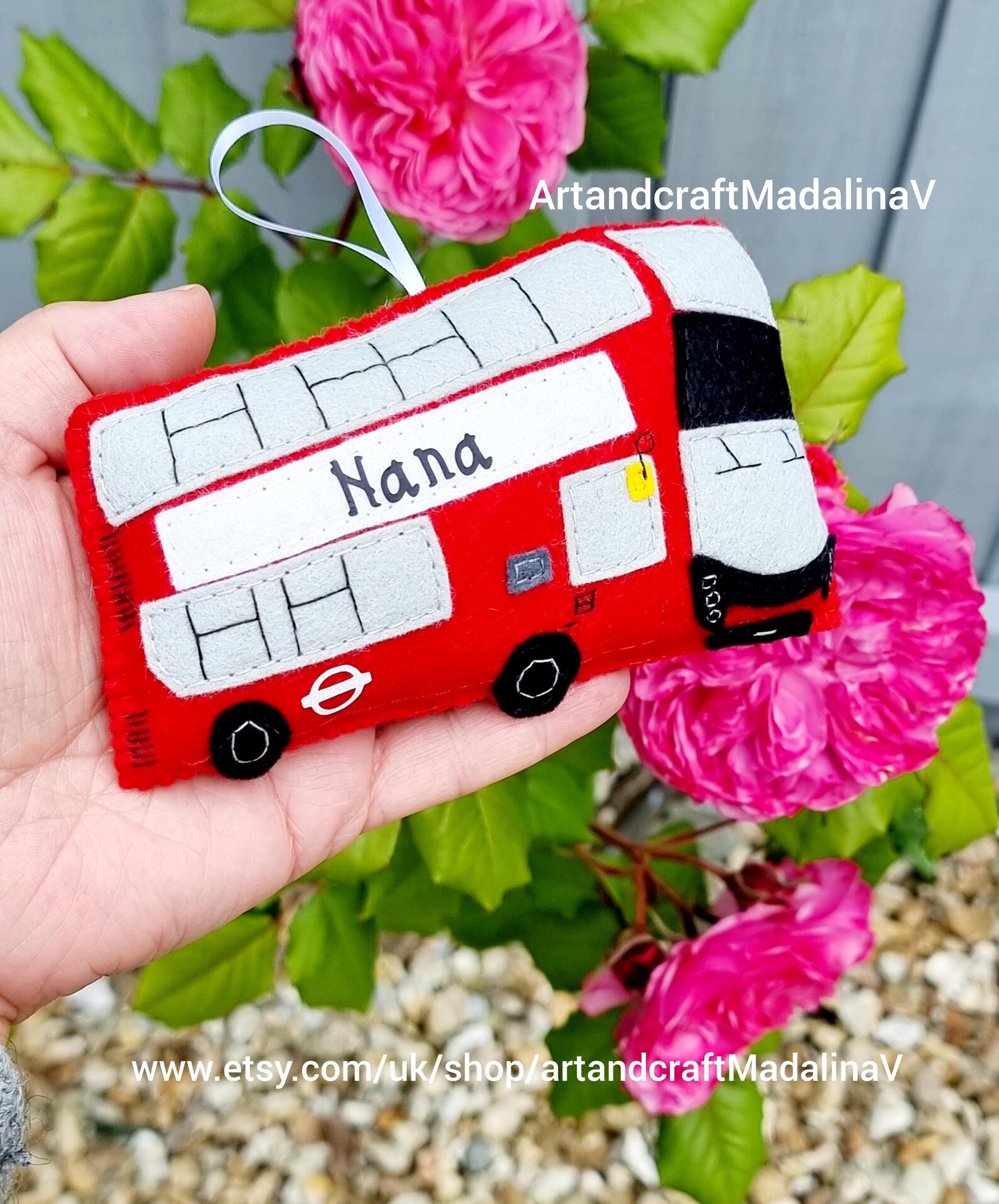 Personalised London Electric Bus Felt Decoration, Customised Double ...
