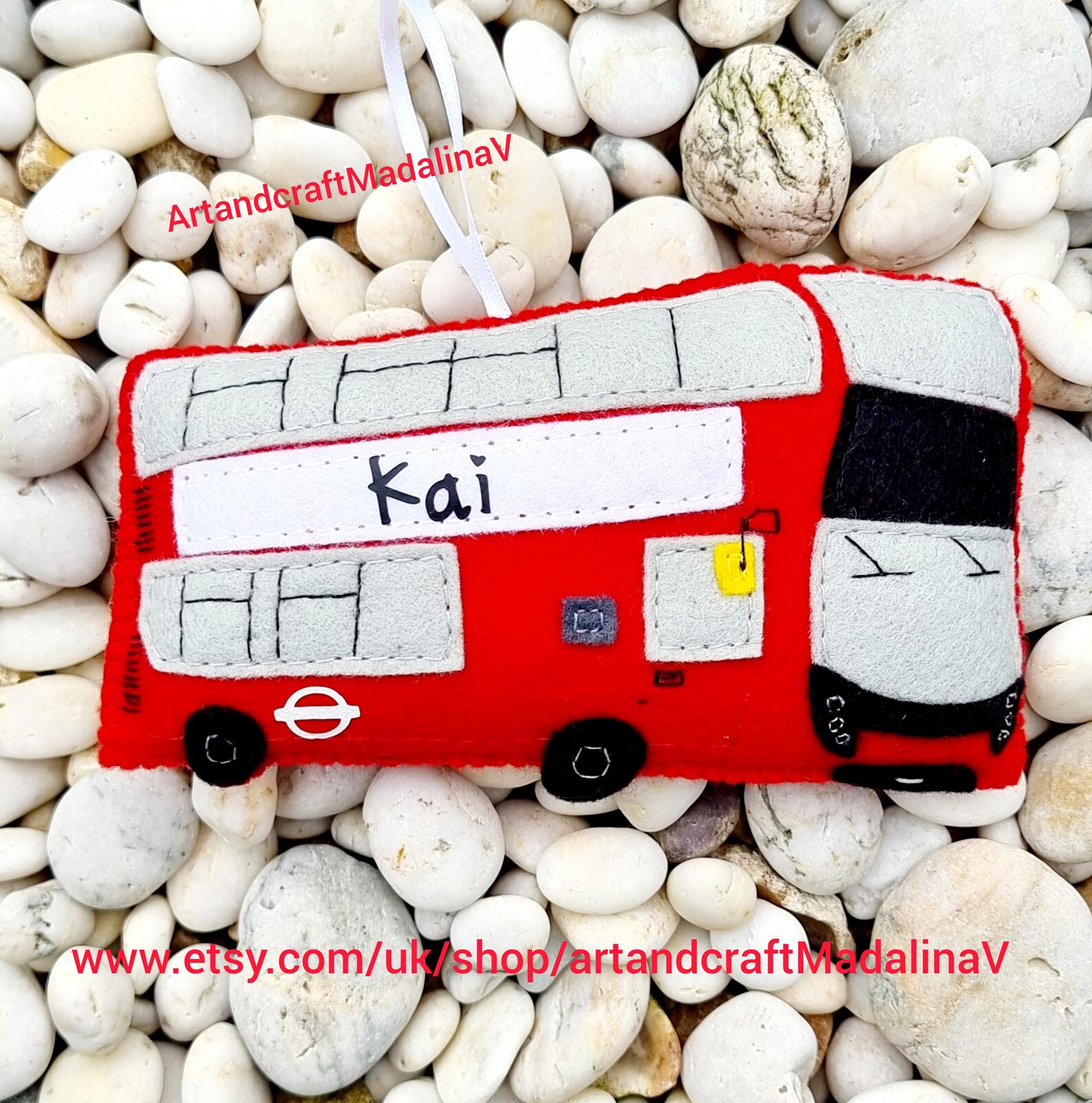 Personalised London Electric Bus Felt Decoration, Customised Double ...