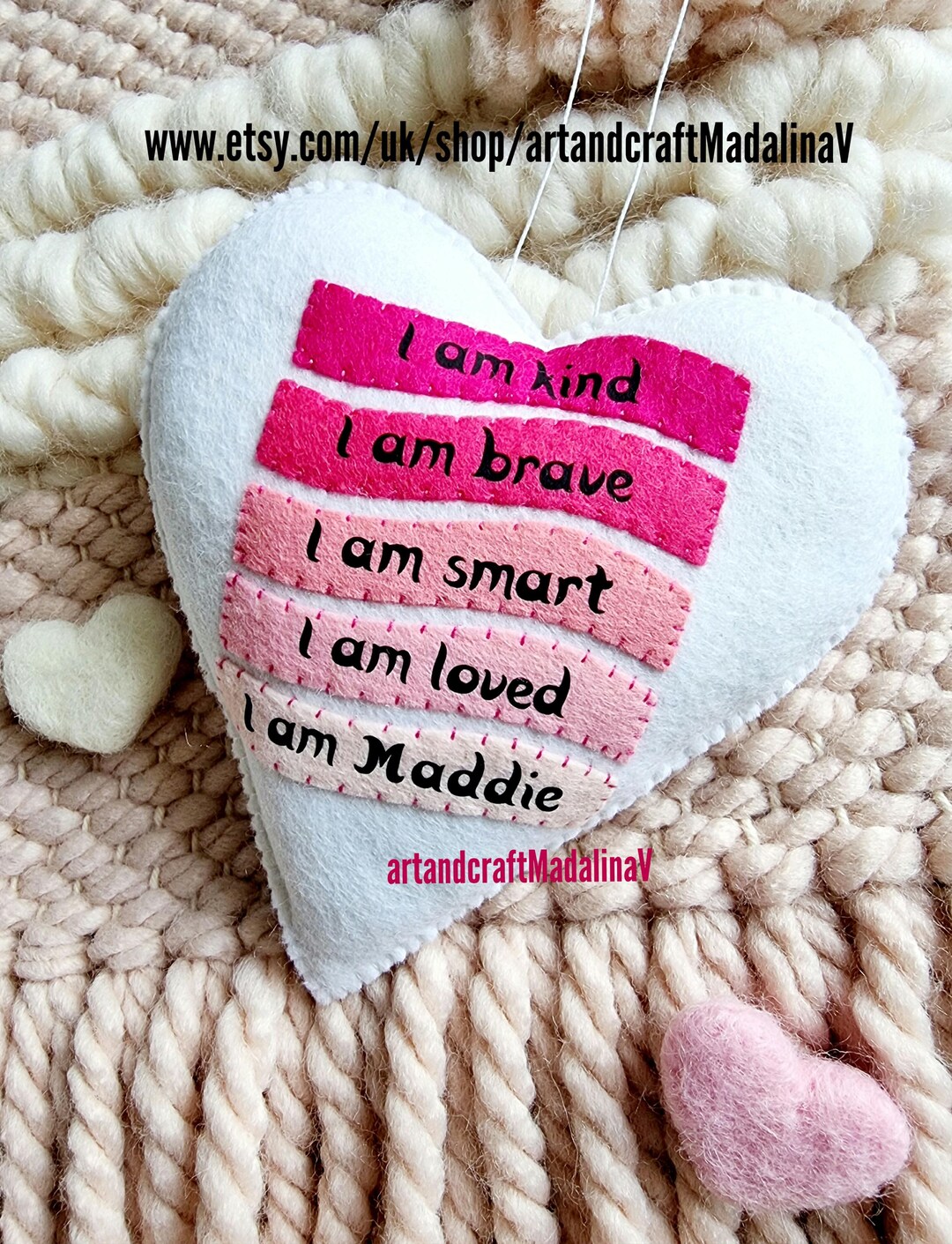 Personalised Heart Affirmation Felt Decoration, Motivational Gift - Etsy