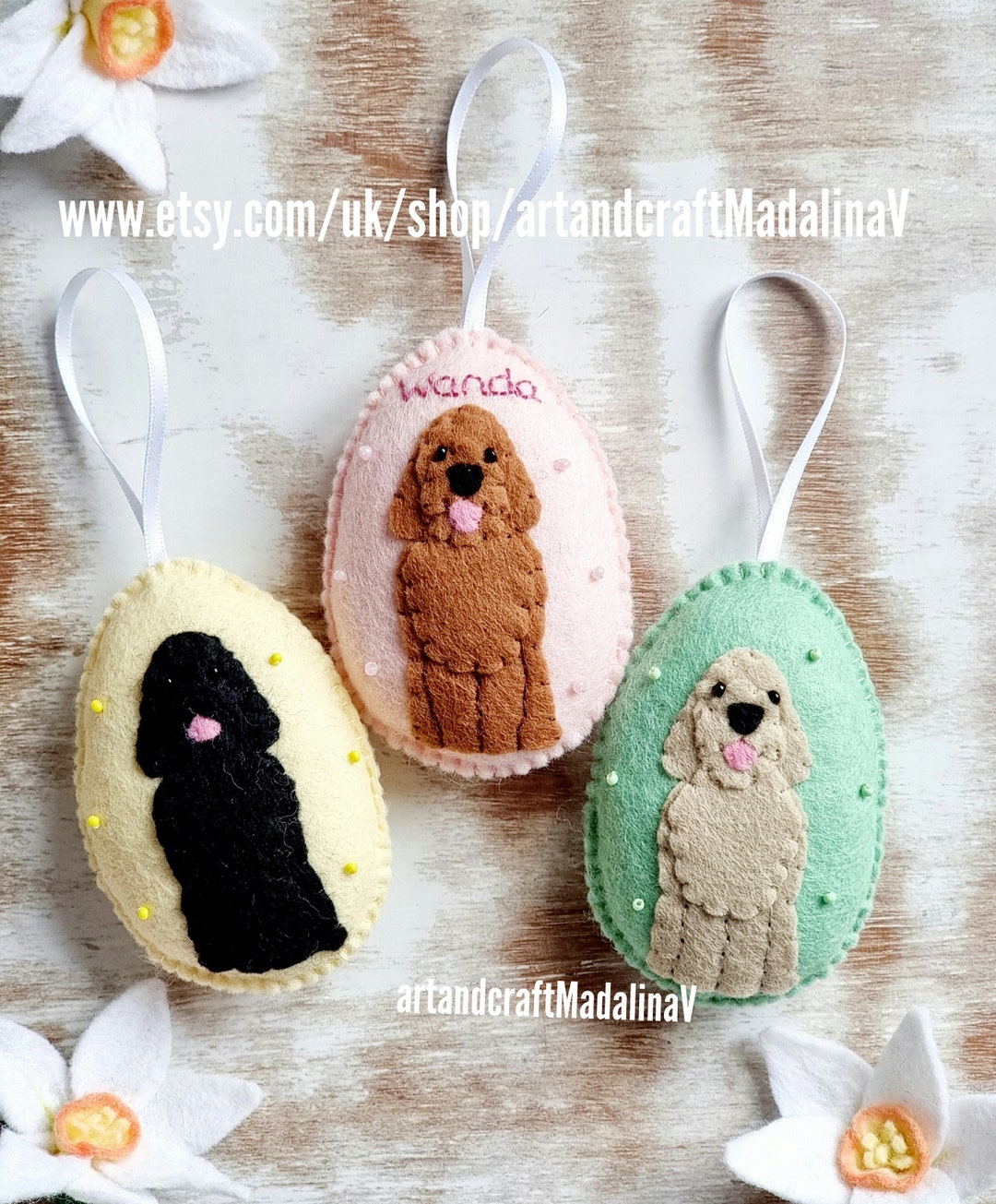 Personalised Cockapoo Easter Egg Felt Decoration, Cockapoo Easter Egg ...