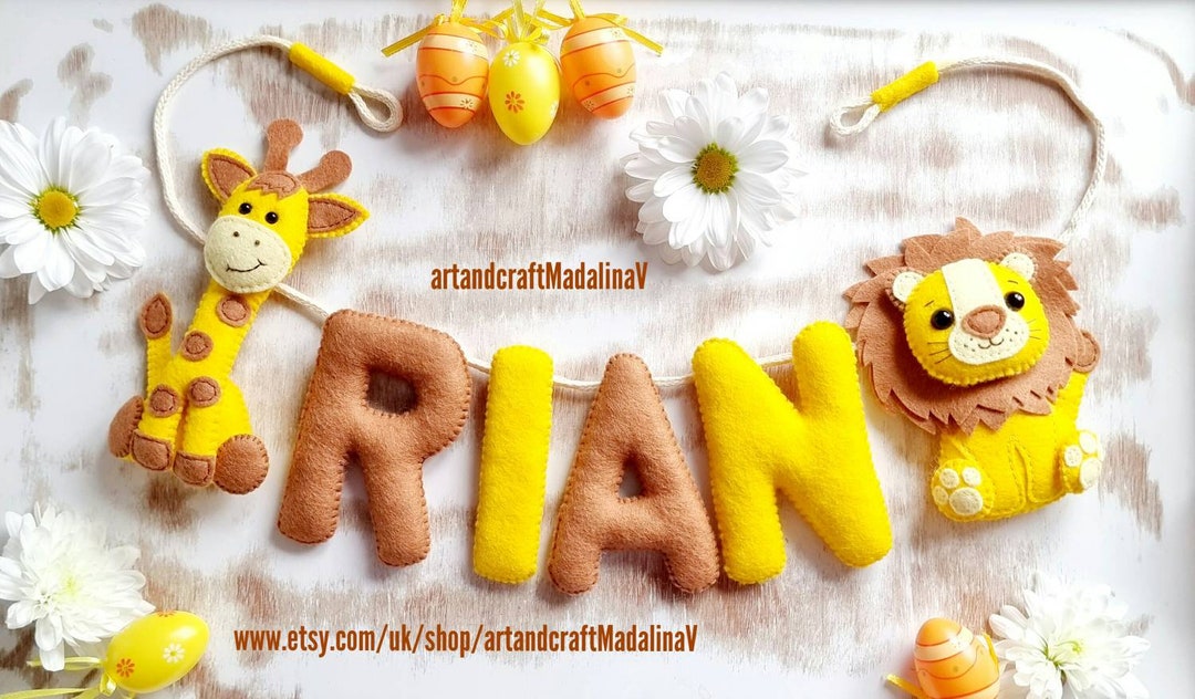Personalised Safari Animals Nursery Bunting, Giraffe Lion Felt Banner ...