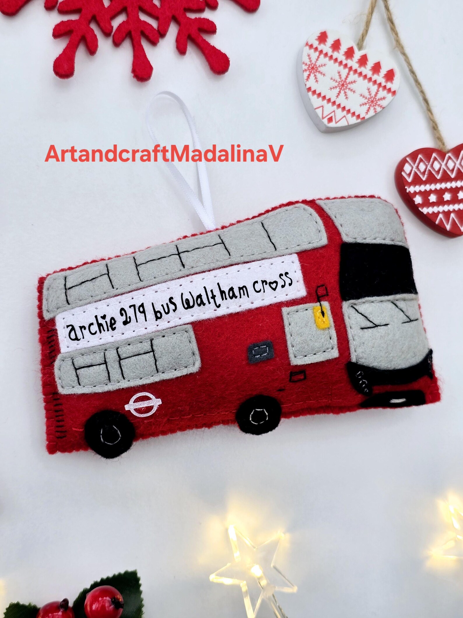 Personalised London Electric Bus Felt Decoration, Customised Double ...