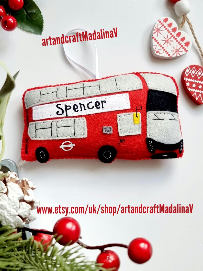 Personalised London Electric Bus Felt Decoration, Customised Double ...