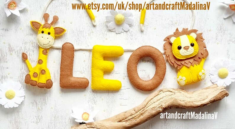 Personalised Safari Animals Nursery Bunting, Giraffe Lion Felt Banner ...