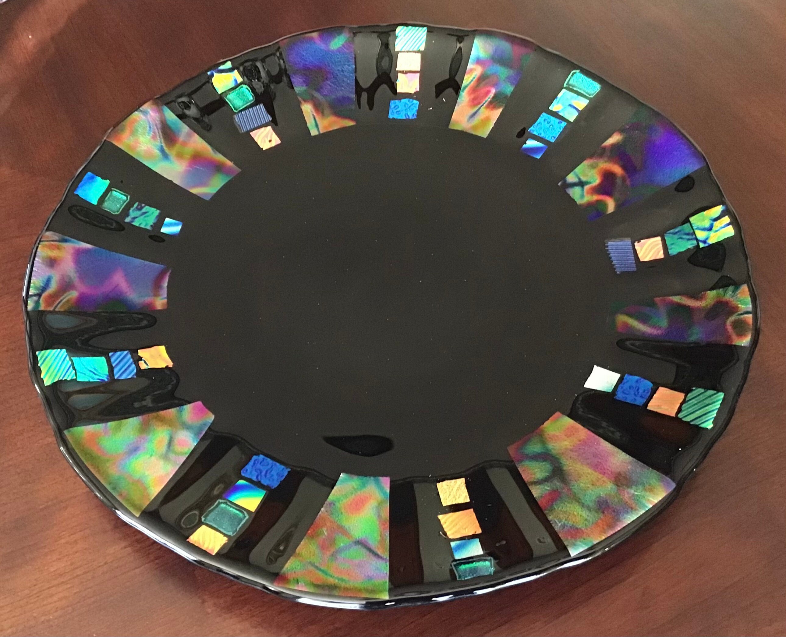 Black Glass Plate With Multicoloured Dichroic Border. - Etsy