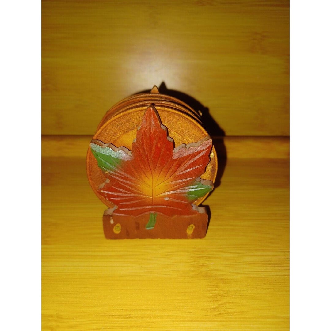 Vintage Wooden 8 Pc. Maple Leaf Coaster Set - Etsy