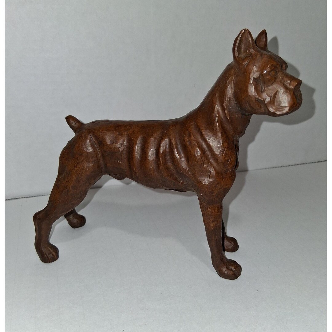 Vintage Carved Wood Boxer Dog 6" Tall, 7" Wide - Etsy