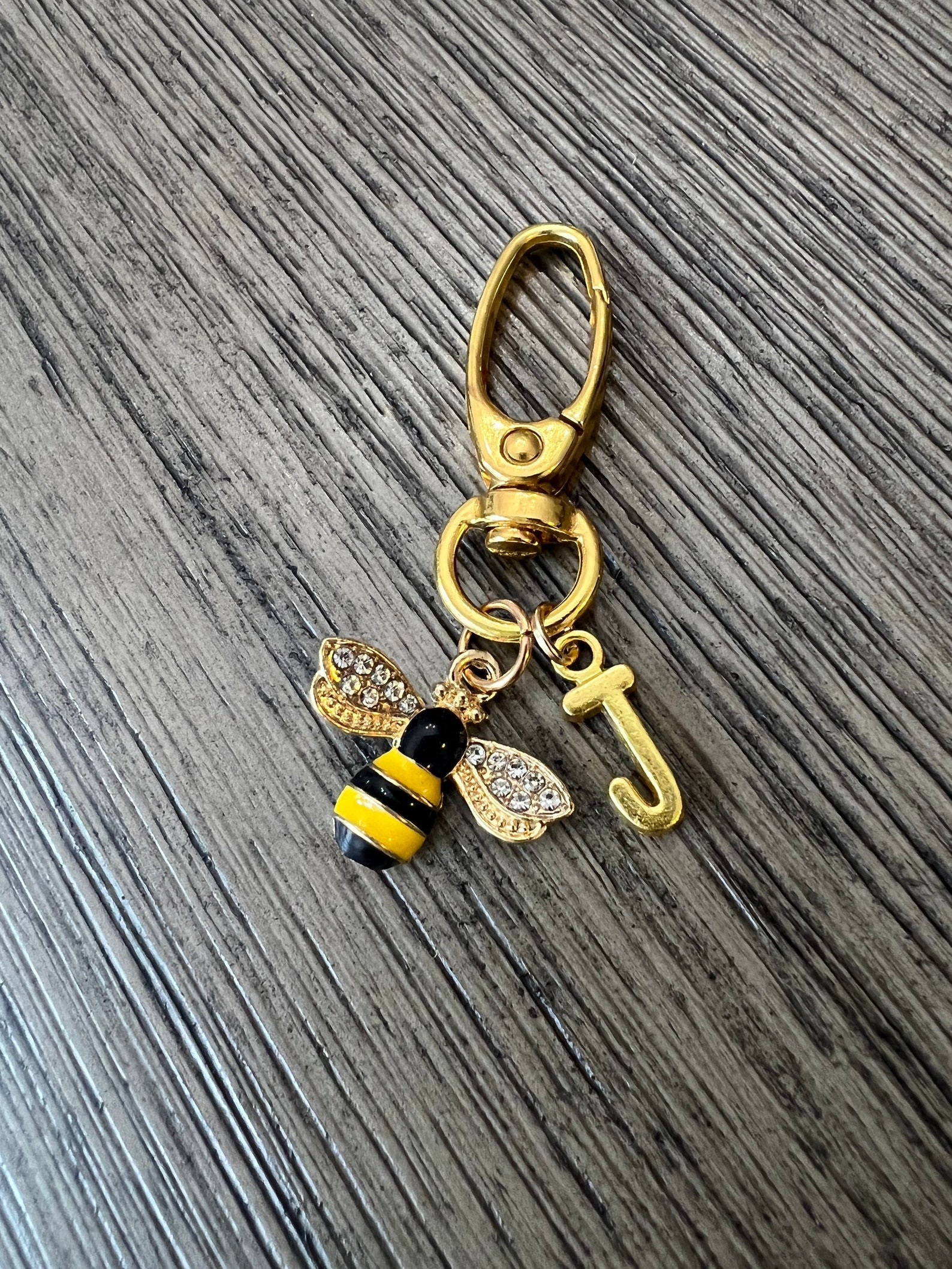 Personalized Bumblebee Keychain: Gold Initial Bee Lover Gift - Etsy