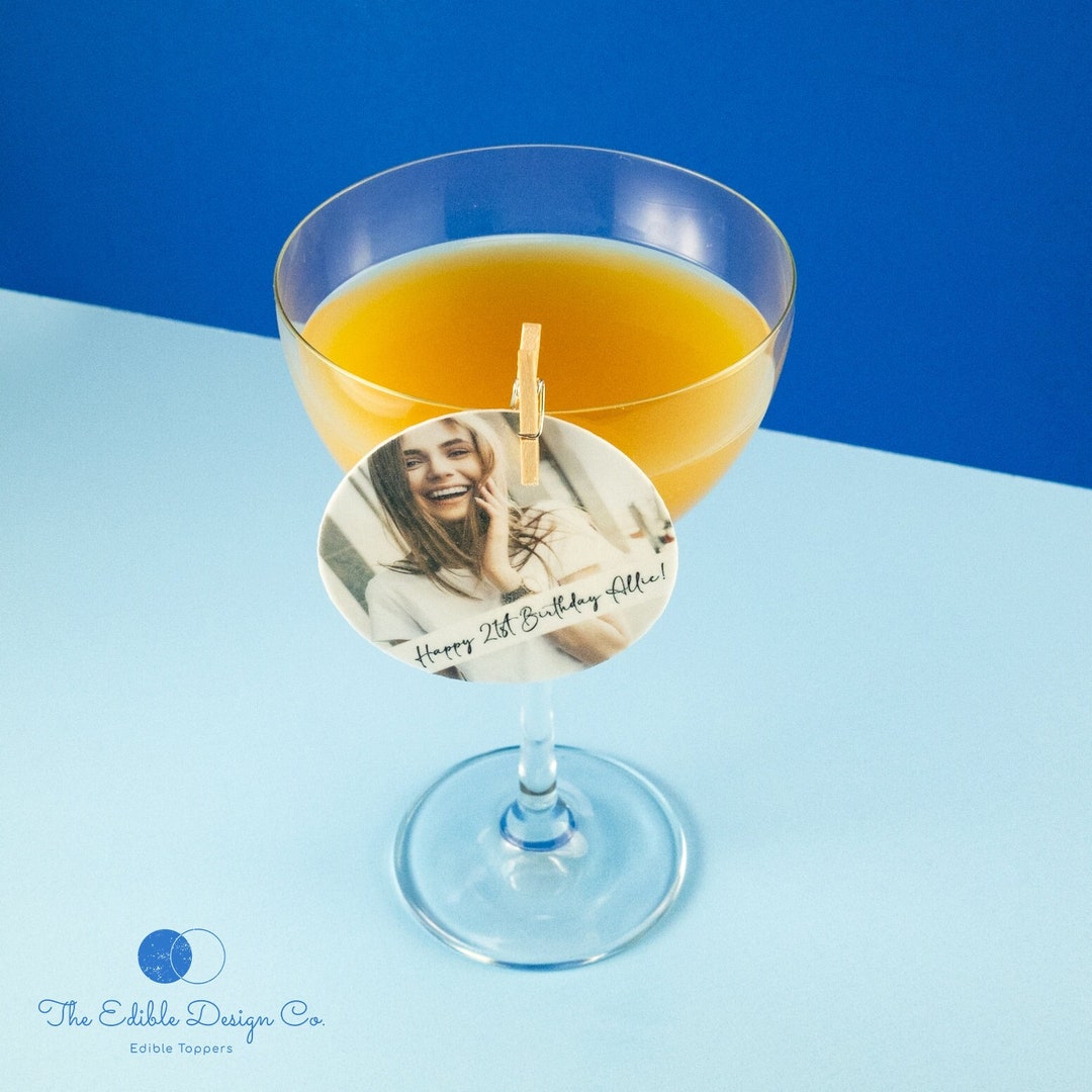 Custom Photo EDIBLE Drink Toppers With Clips, Photo Birthday Wafer ...