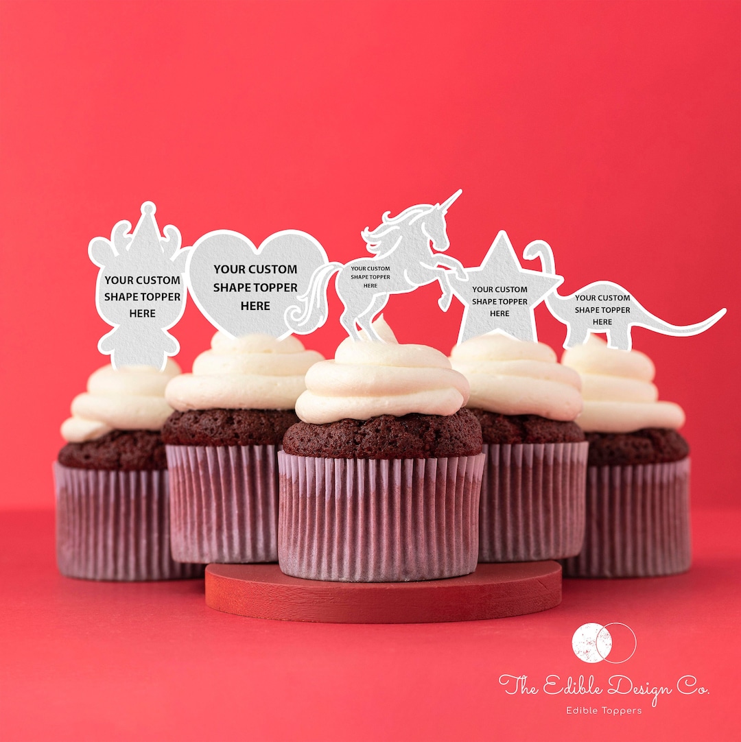 CUT-OUT Edible Custom Shape Wafer Paper Toppers, Custom Shape Cupcake ...