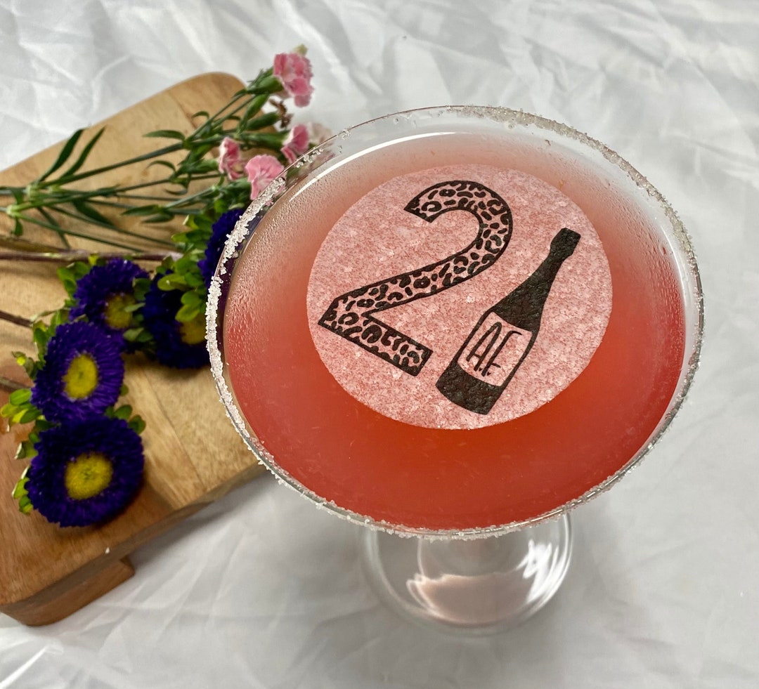 21st Birthday EDIBLE Wafer Drink Topper, Cocktail Topper, Custom Edible ...