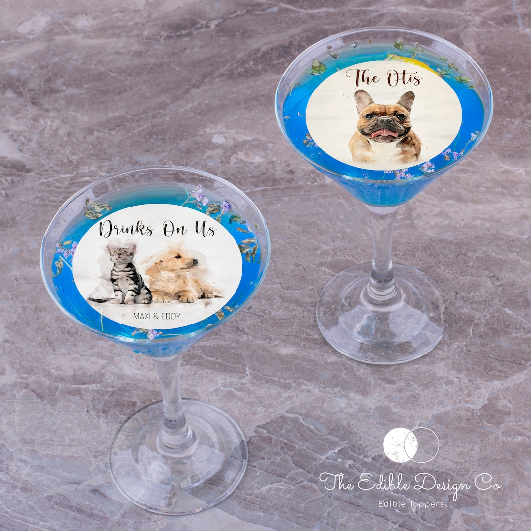 Watercolor Pet Portrait Wedding Wafer Drink Topper, Cocktail, Signature ...
