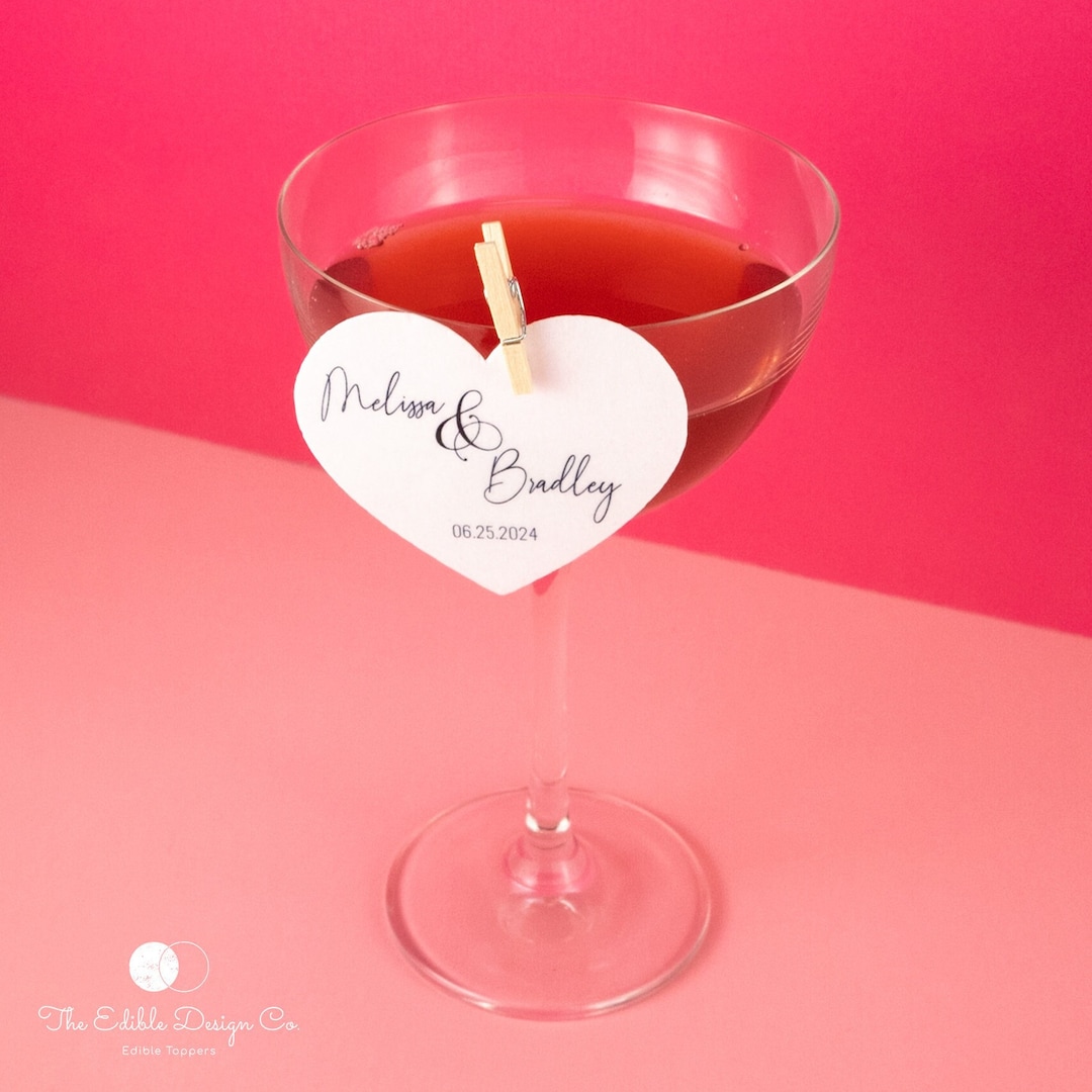 Custom Heart Edible Drink Toppers With Clips: Wedding Decor - Etsy