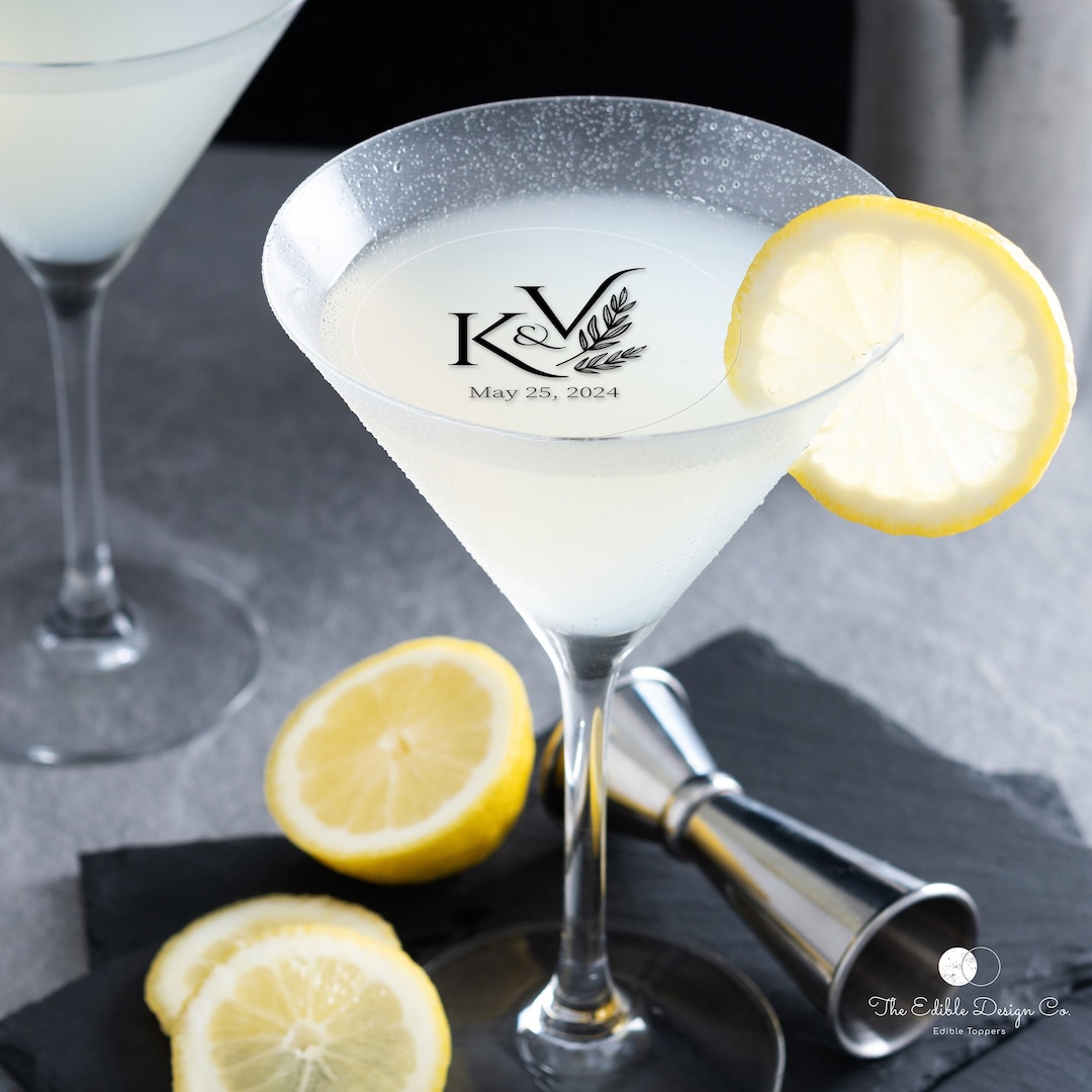 EDIBLE CLEAR Circle Wedding Drink Toppers Floral Initials, Clear ...