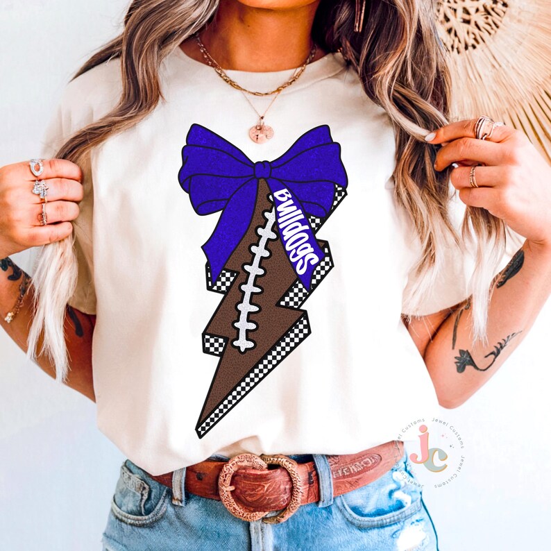 Bulldogs Lightning Bolt PNG With Bow, Sports Mom Sublimation Design ...