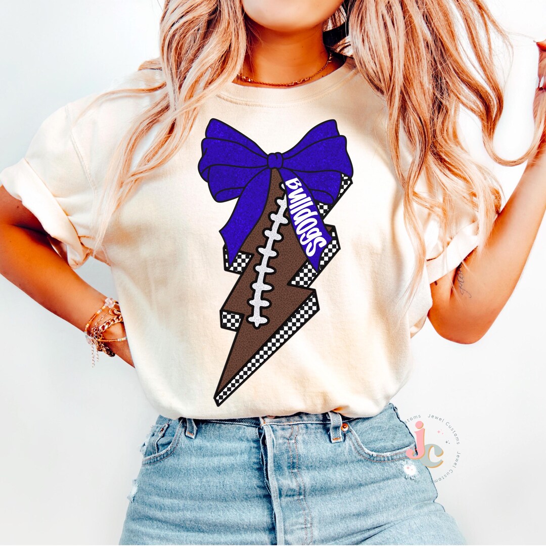 Bulldogs Lightning Bolt PNG With Bow, Sports Mom Sublimation Design ...