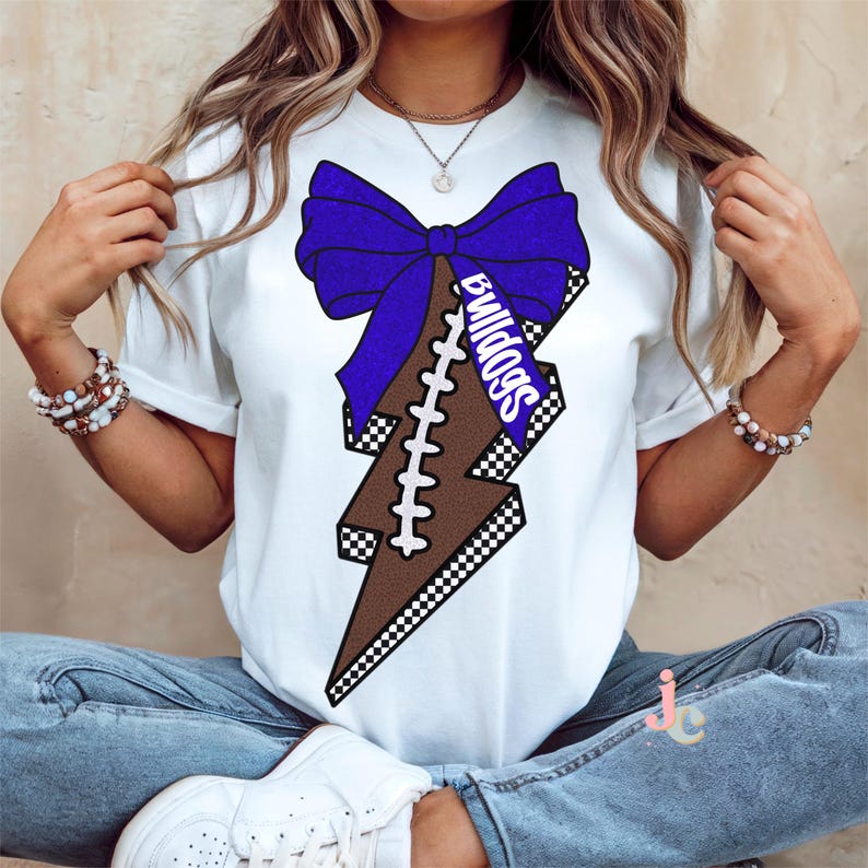 Bulldogs Lightning Bolt PNG With Bow, Sports Mom Sublimation Design ...