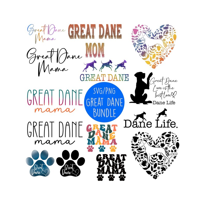 Great Dane SVG PNG Clipart Bundle, Dog Sublimation Designs (digital ...