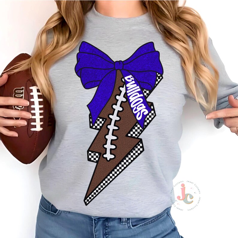 Bulldogs Lightning Bolt PNG With Bow, Sports Mom Sublimation Design ...