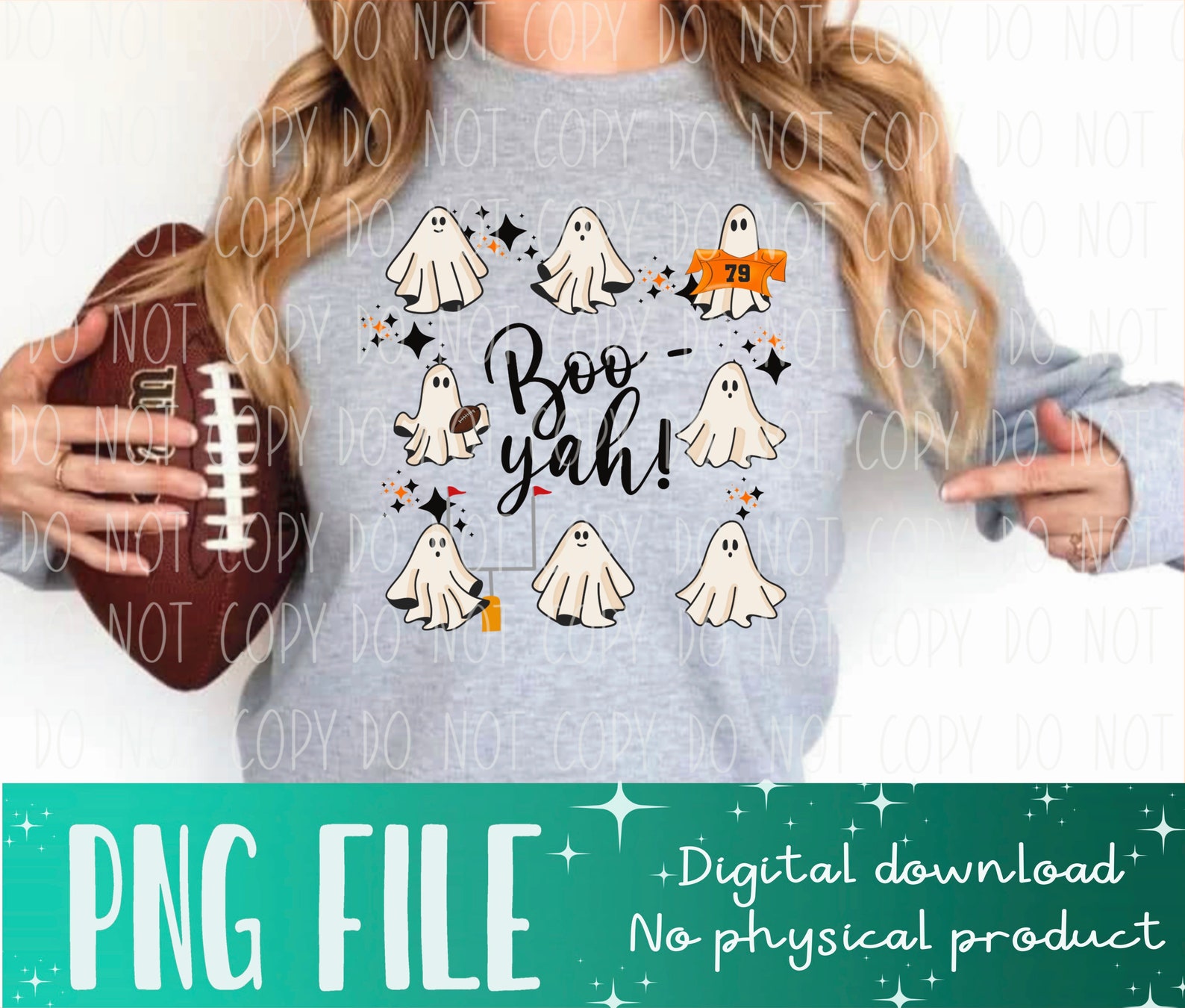 Spooky Football Ghost PNG Clipart: Halloween Sports Design (digital ...