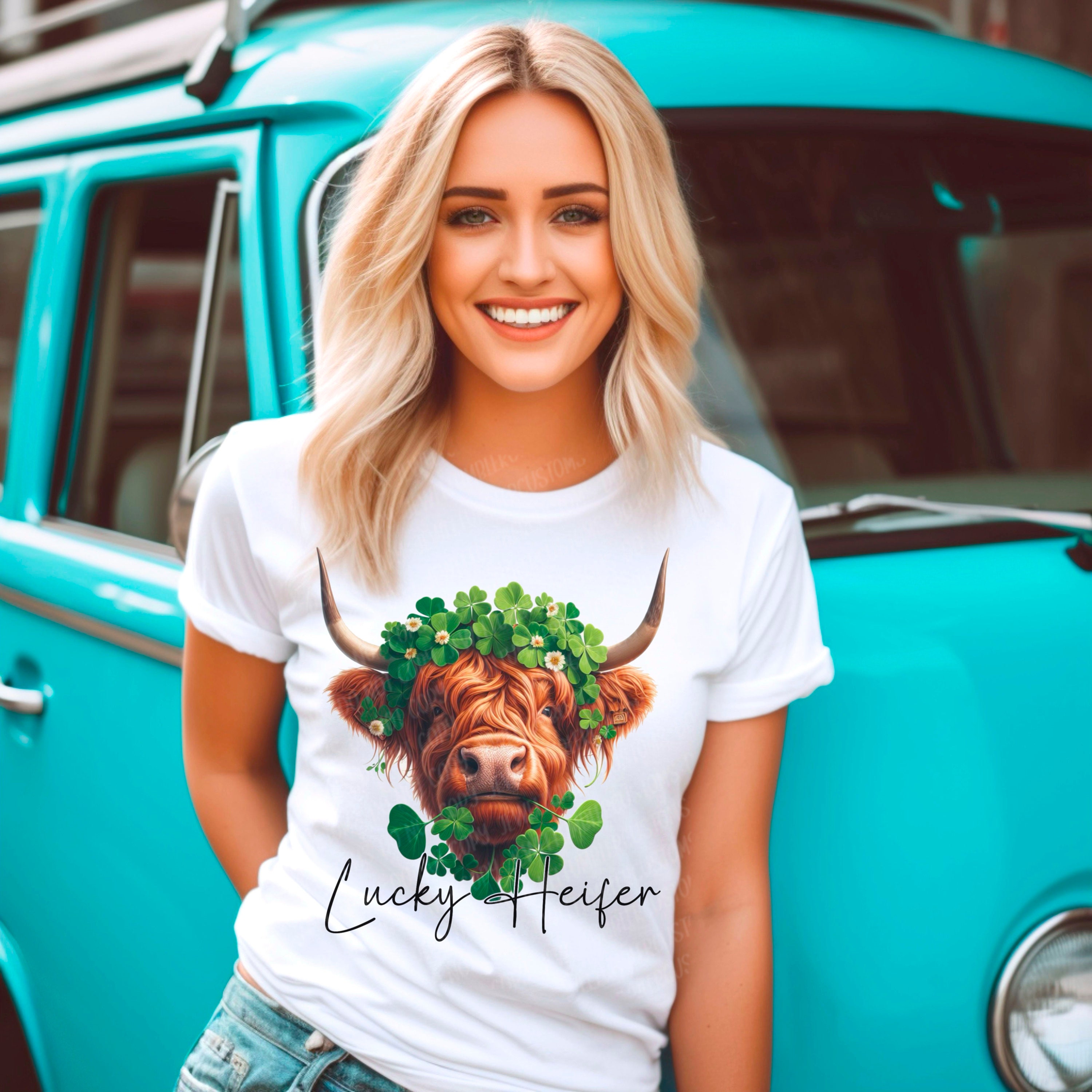 Highland Cow, Heifer Png, St. Patricks Day Cow Png, Cow Clover Png, 4 ...