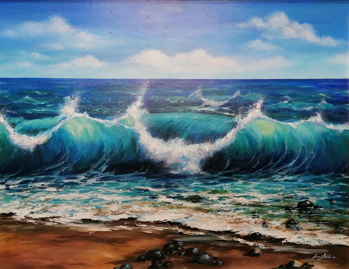 The Big Waves, Large Size Original Painting by Lana Arkhi RMS - Etsy