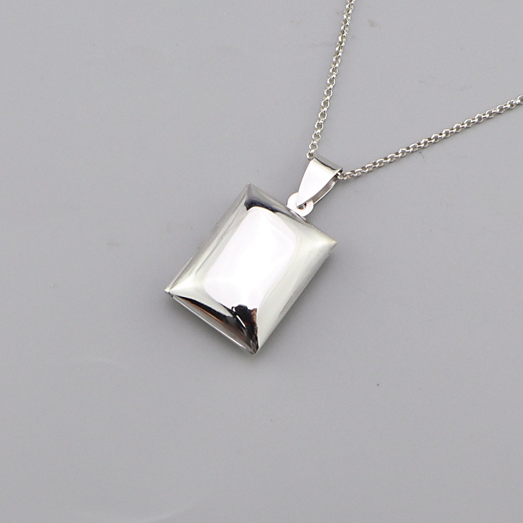 Rectangle Design Locket Necklace Chain for Women, Sterling Silver ...