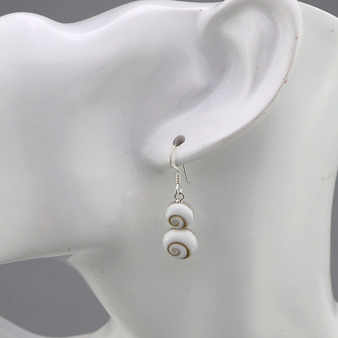 Silver Double Round Shell Shiva Eye Earrings, Eye of Shell Double Shell ...