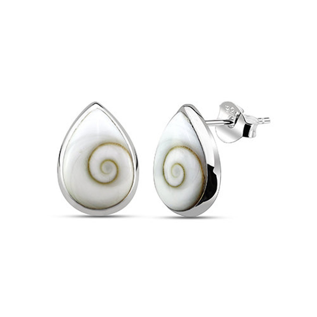 Silver Teardrop Shiva Eye Shell Stud Earrings, - Etsy
