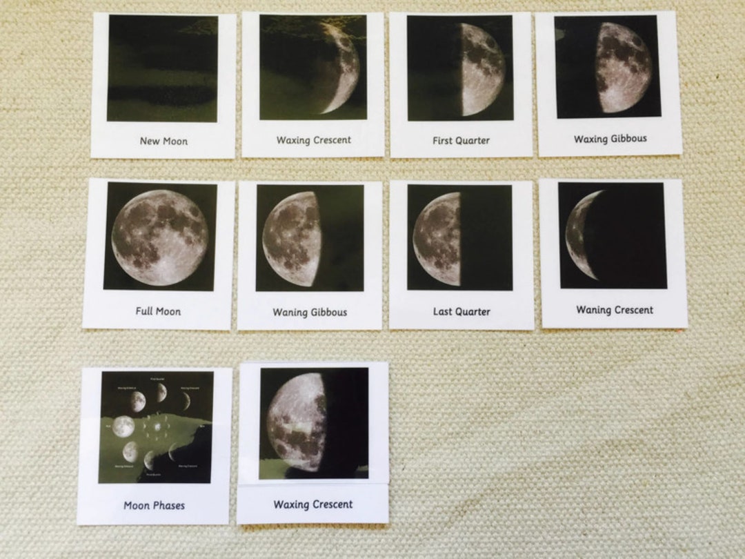 Montessori Moon Phases 5 Parts Cards Home School Classroom Nomenclature ...