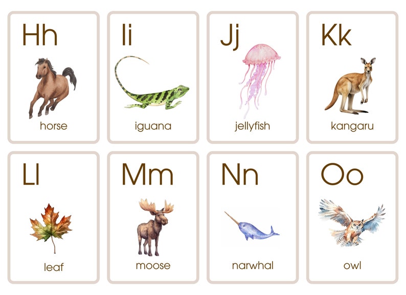 Nature Alphabet Flashcards A-Z Watercolor Pictures Digital PDF Download ...