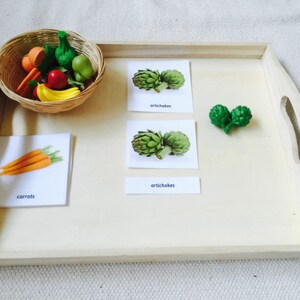 Montessori Common Fruits and Vegetables 3 Parts Cards With Miniatures ...
