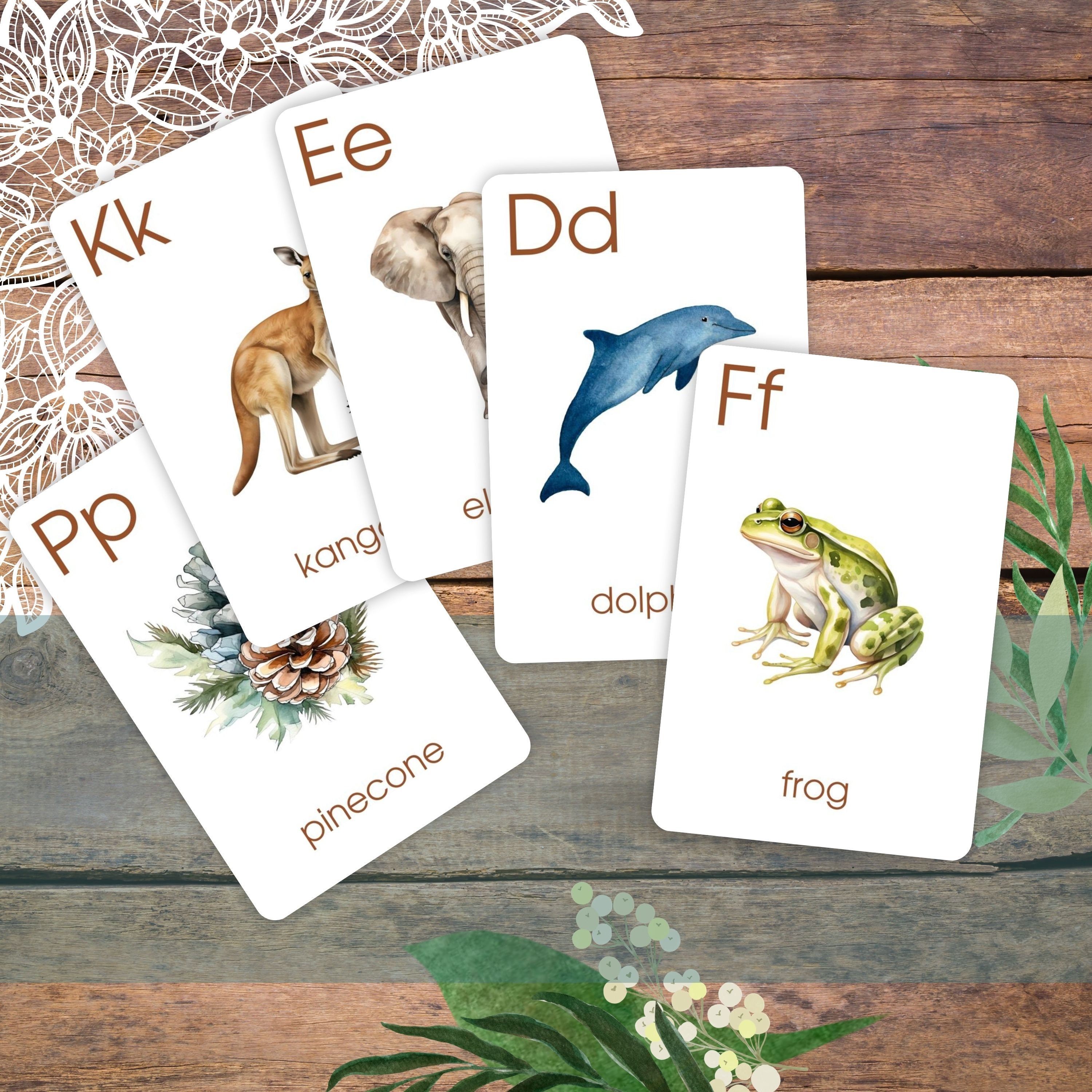 Nature Alphabet Flashcards A-Z Watercolor Pictures Digital PDF Download ...