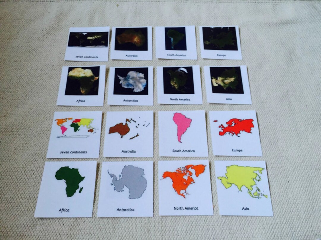Montessori 7 Continents 5 Parts Cards Home School Classroom ...