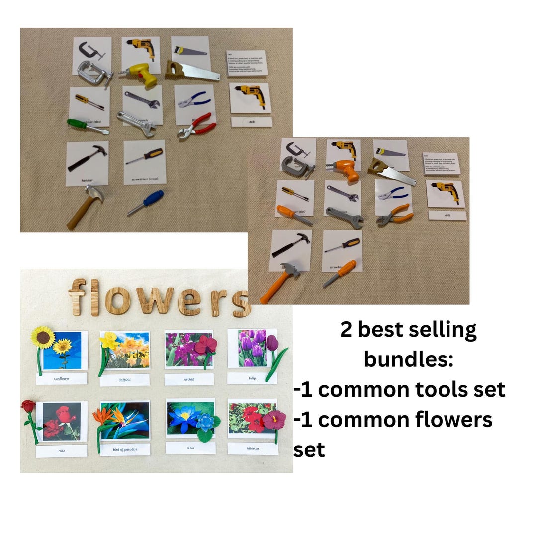 Montessori Bundle Common Tool and Flowers Nomenclature Flash Cards ...