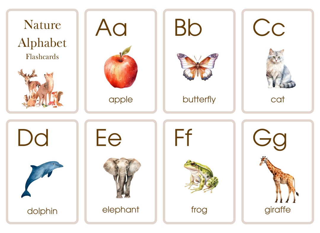 Nature Alphabet Flashcards A-Z Watercolor Pictures Digital PDF Download ...