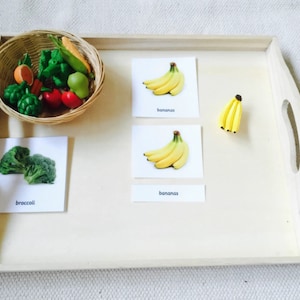 Montessori Common Fruits and Vegetables 3 Parts Cards With Miniatures ...
