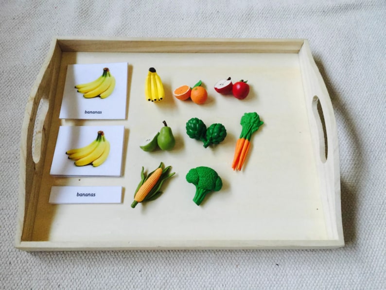 Montessori Common Fruits Vegetables 3 Parts Nomenclature Flash Cards ...