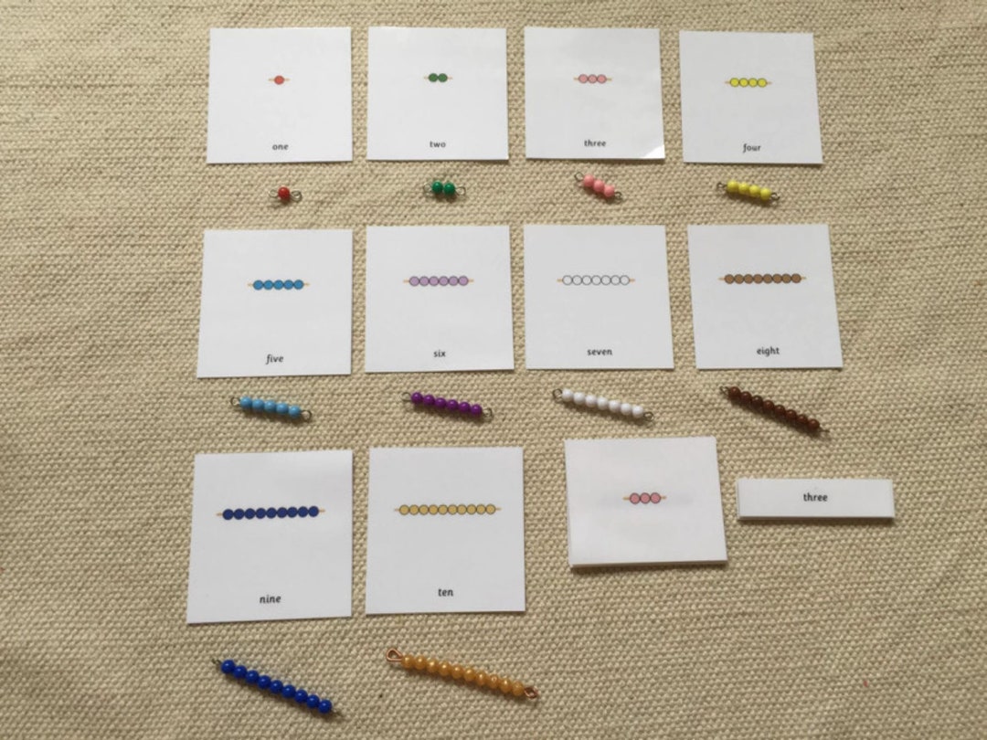 Montessori Bead Stairs Number Math 1-10 3 Parts Nomenclature Flash ...